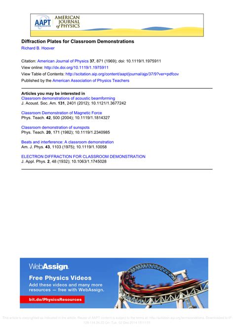 Pdf Diffraction Plates For Classroom Demonstrations