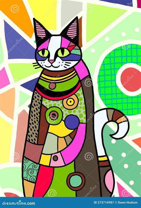 Geometric Patchwork Ornamental Cat Doodle Stock Vector Illustration Of Kitty Contemporary