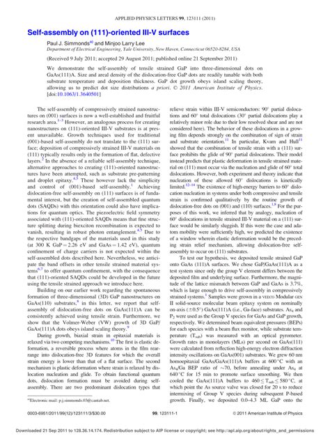 Pdf Self Assembly On 111 Oriented Iii V Surfaces