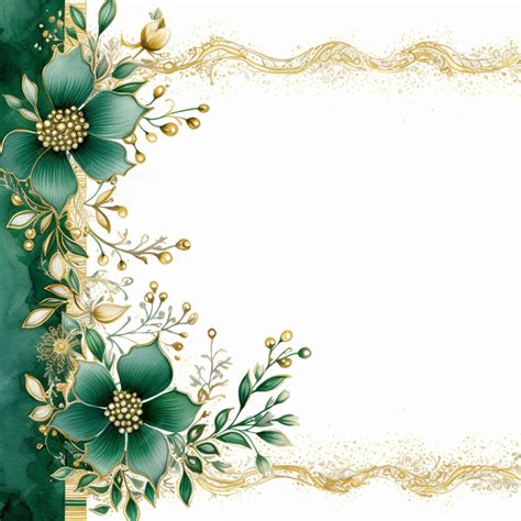 A Close Up Of A Green And Gold Floral Border With A White Background