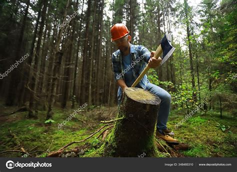 Man Cutting Trees With Axe
