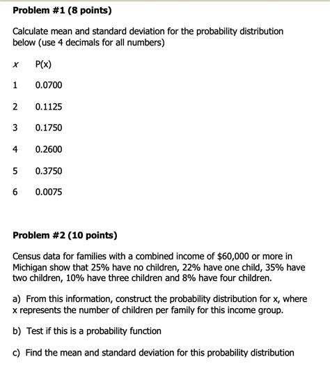 Solved Problem Points Calculate Mean And Standard Chegg