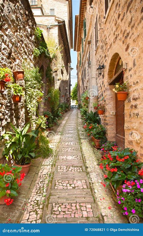 Beautiful Street In Spello Italy Stock Image Image Of Building