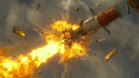Satellite Exploding Creating Debris In Space Stock Illustration