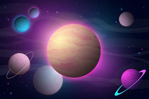 태양계 행성 만화 천문대 작은 행성 명왕성 금성 수성 해왕성 화성 분화구 별 프리미엄 벡터