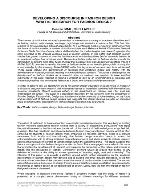 Developing A Discourse In Fashion Design Pdf Design Thought