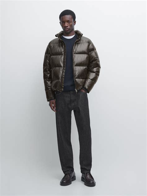 80 Down 20 Feather Puffer Jacket · Dark Khaki Black · Coats Massimo Dutti