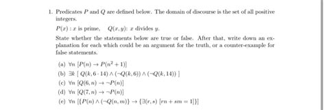 Solved 1 Predicates P And Q Are Defined Below The Domain