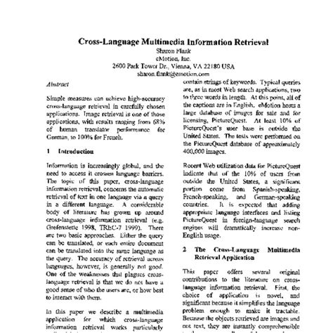 Cross Language Multimedia Information Retrieval Acl Anthology