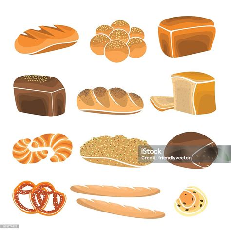 Set Produk Roti Elemen Toko Roti Dan Pameran Roti Ilustrasi Stok