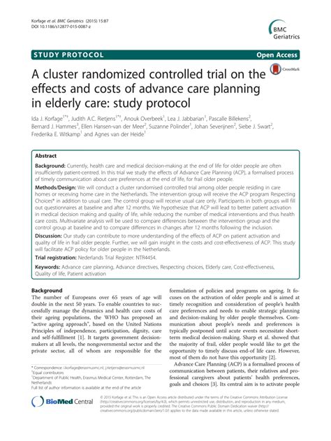 Pdf A Cluster Randomized Controlled Trial On The Effects And Costs Of Advance Care Planning In