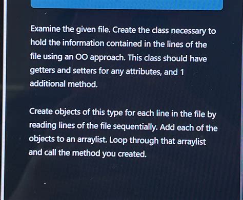 Solved Examine The Given File Create The Class Necessary To Chegg