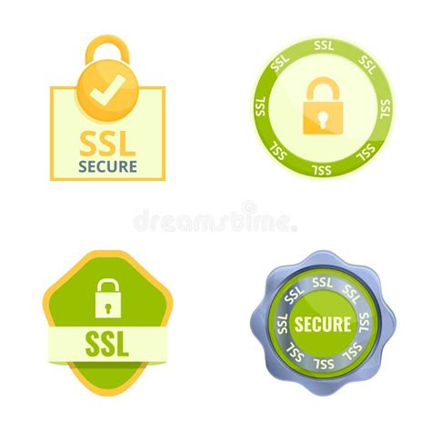 Ssl Certificate Icons Set Cartoon Vector Secure Sockets Layer Certificate Stock Vector