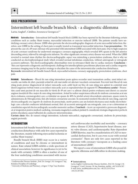 Intermittent Left Bundle Branch Block A Diagnostic Dilemma Pdf Electrocardiography
