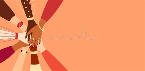 Hands Of Women Of Different Ethnicities Making Unity Gesture Copy Space Stock Vector