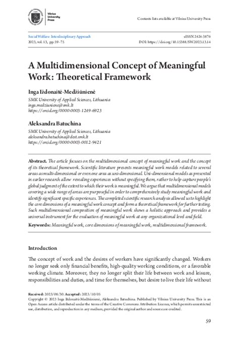Pdf A Multidimensional Concept Of Meaningful Work Theoretical Framework