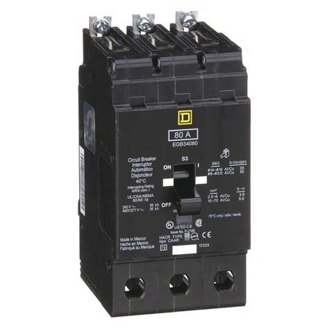 Square D 80a 3 Pole Miniature Circuit Breaker E Frame 277480v Ac