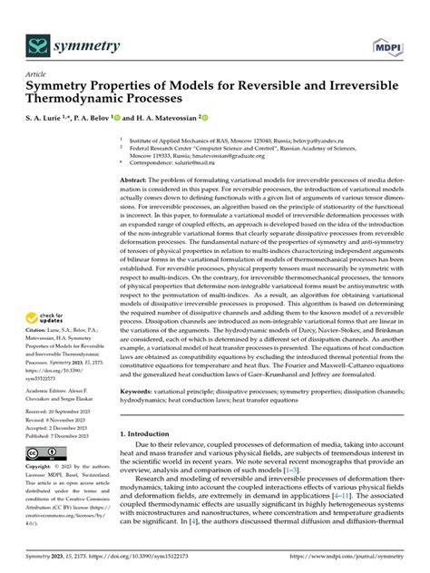 Symmetrypropertiesofmodelsforreversibleandi Pdf Calculus Of Variations Heat