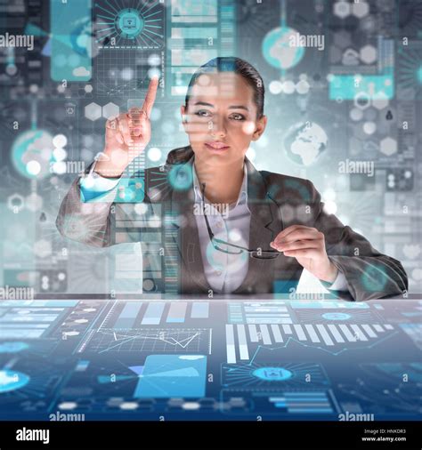 Woman In Futuristic Data Mining Concept Stock Photo Alamy