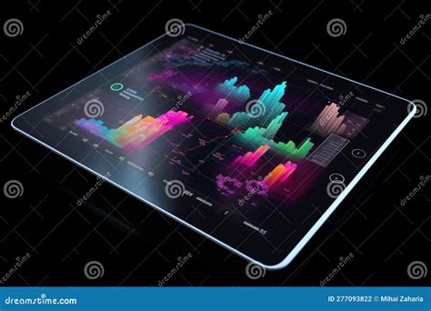 Conceptual Illustration Of A Tablet Or An Ipad Displaying Analytical Data With Colorful Growth