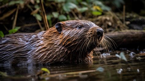 Beaver With Brown Face In The Water A Stunning Background Stunning