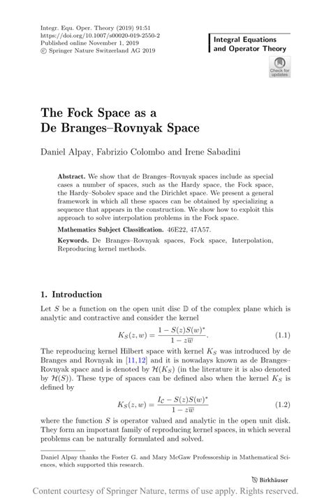 The Fock Space As A De Branges Rovnyak Space Request Pdf