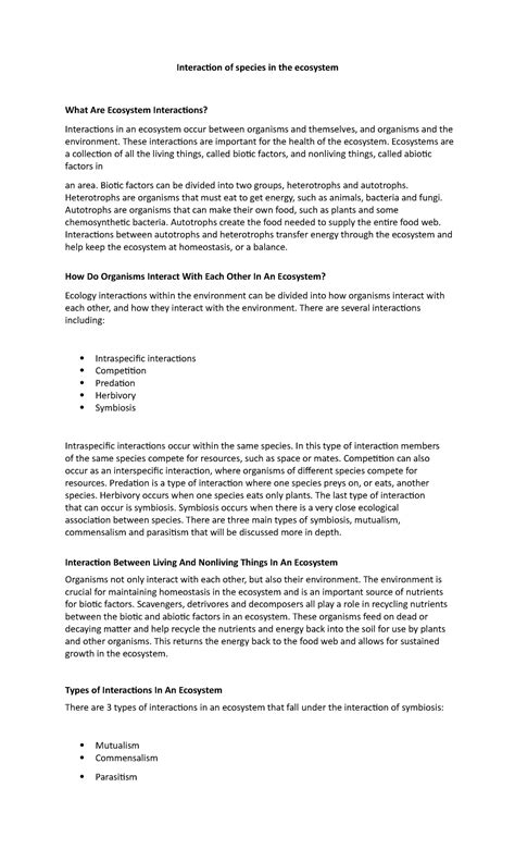 Interaction Of Species In The Ecosystem Interaction Of Species In The Interaction Of Species In The Ecosystem Interaction Of Species In The