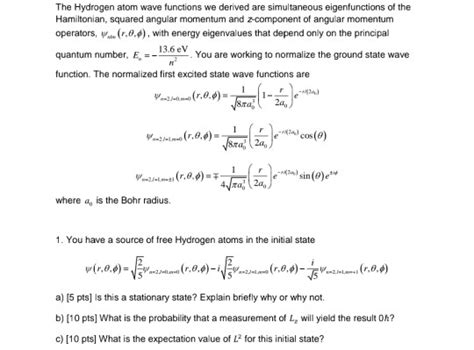 Solved The Hydrogen Atom Wave Functions We Derived Are