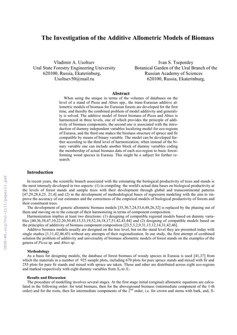 Pdf The Investigation Of The Additive Allometric Models Of Biomass