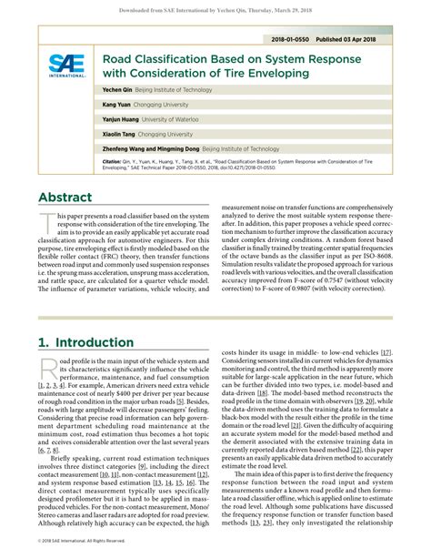 Pdf Road Classification Based On System Response With Consideration Of Tire Enveloping