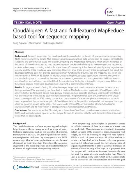 Pdf Cloudaligner A Fast And Full Featured Mapreduce Based Tool For
