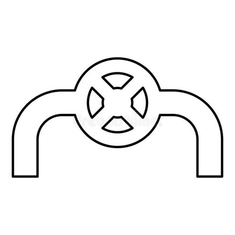 Pipe With Valve Pipeline With Fitting Tap Flow Control Industry System Contour Outline Line Icon