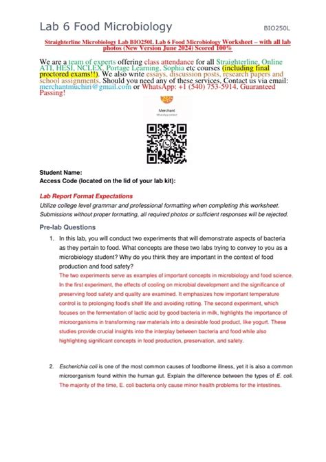 Lab Food Microbiology BIO L Straighterline Microbiology Lab BIO L Lab Food Microbiology