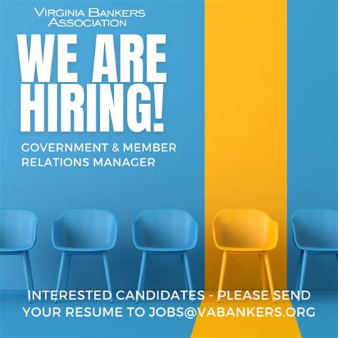 Join Our Team The Vba Is Seeking A Government And Member Relations Manager Virginia Bankers