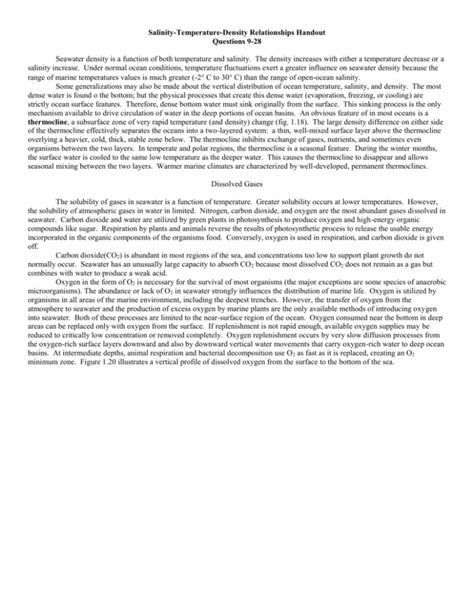 Salinity Temperature Density Relationships Handout