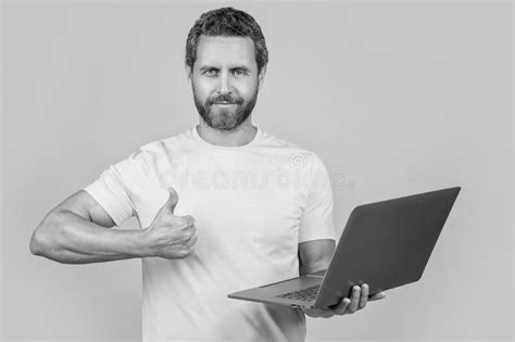 Man Programmer Isolated On Yellow Thumb Up Man Programmer On