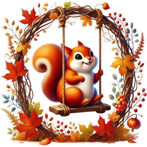 Autumn Squirrel Clipart Cute Fall Squirrel Clipart Bundle 10 High