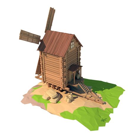 만화 목조 풍차 3d 모델 20 Fbx Max Free3d