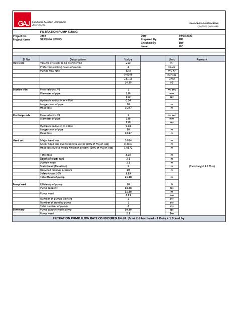 Filter Pump Sizing Calculation Pdf Pump Gases