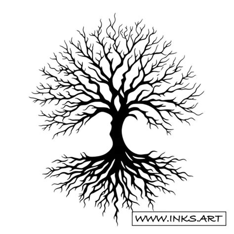 Tattoo Design Bare Tree With Sprawling Roots Style Stencil