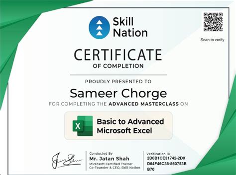 sameer chorge on linkedin excel certification