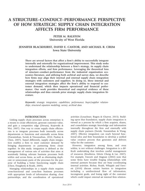 Pdf A Structure Conduct Performance Perspective Of How Strategic Supply Chain Integration