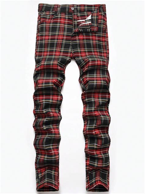 Plaid Pants For Men Stretch Mens Slim Fit Dress Pants Skinny Flat