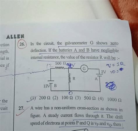 Alle토in The Circuit The Galvanometer G Shows Zero Deflection If The Ba