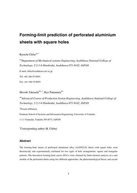 Pdf Forming Limit Prediction Of Perforated Aluminium Sheets With