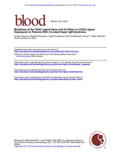Pdf Mutations Of The Cd40 Ligand Gene And Its Effect On Cd40 Ligand Expression In Patients