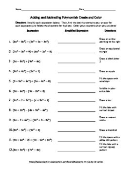 Adding And Subtracting Polynomials Create And Color By Funrithmetic