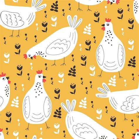 Premium Vector Lovely Chickens Seamless Pattern Vector Illustration