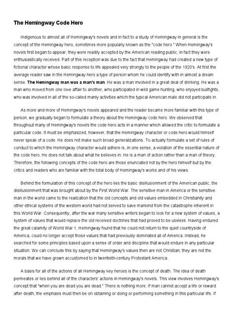 The Hemingway Code Hero Pdf Ernest Hemingway Disciplines