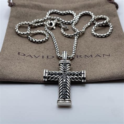 David Yurman Sterling Silver Chevron Cross Necklace With Black Diamonds 20 Etsy